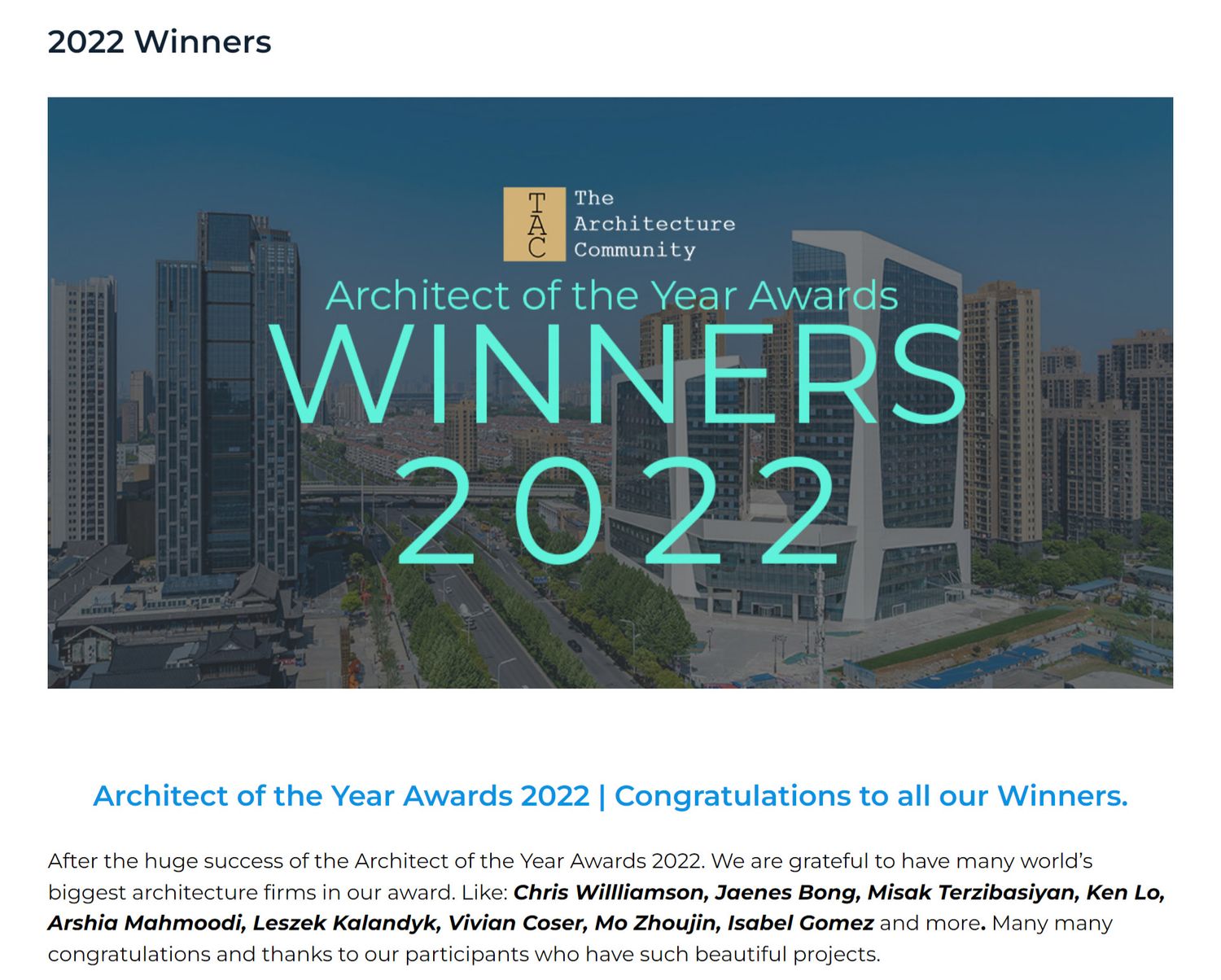 RECS wins the TAC "Architect of the Year" Award - RECS Architects