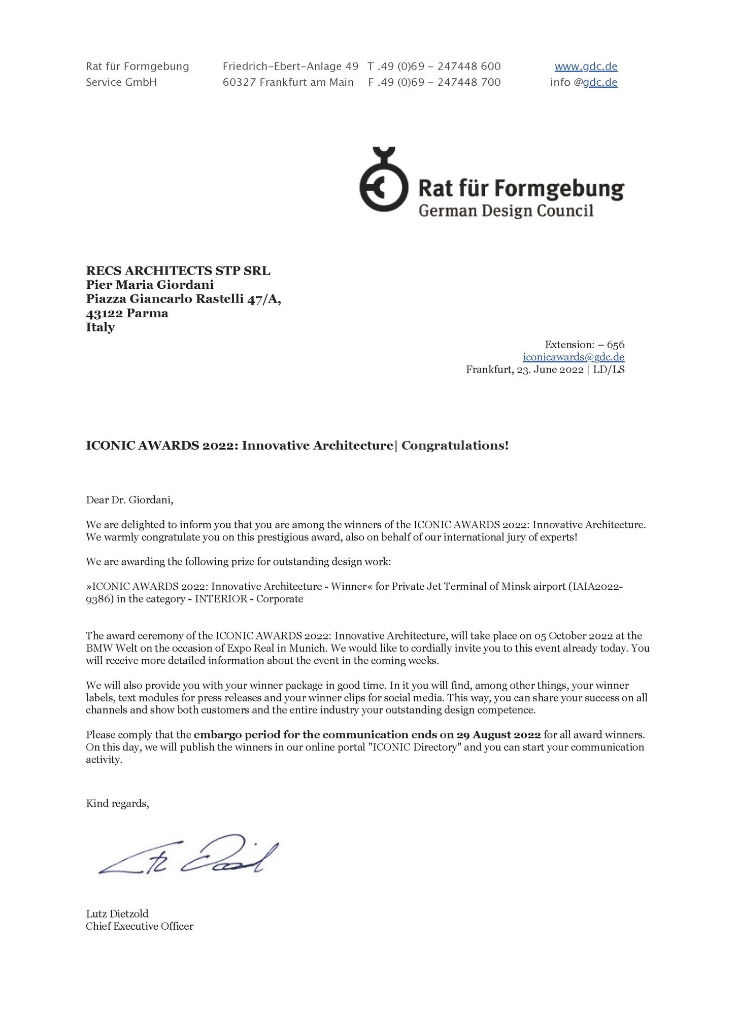 RECS wins Iconic Awards 2022! - RECS Architects